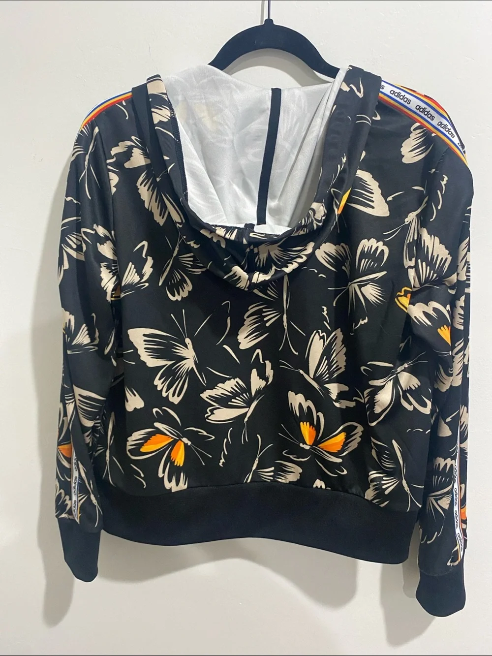 adidas | Jackets & Coats | Sold Adidas X Farm Rio Black Butterflyprint ...